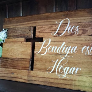 Large Wood 3D Rustic Cross Sign | Dios Bendiga Este Hogar | God Bless ...