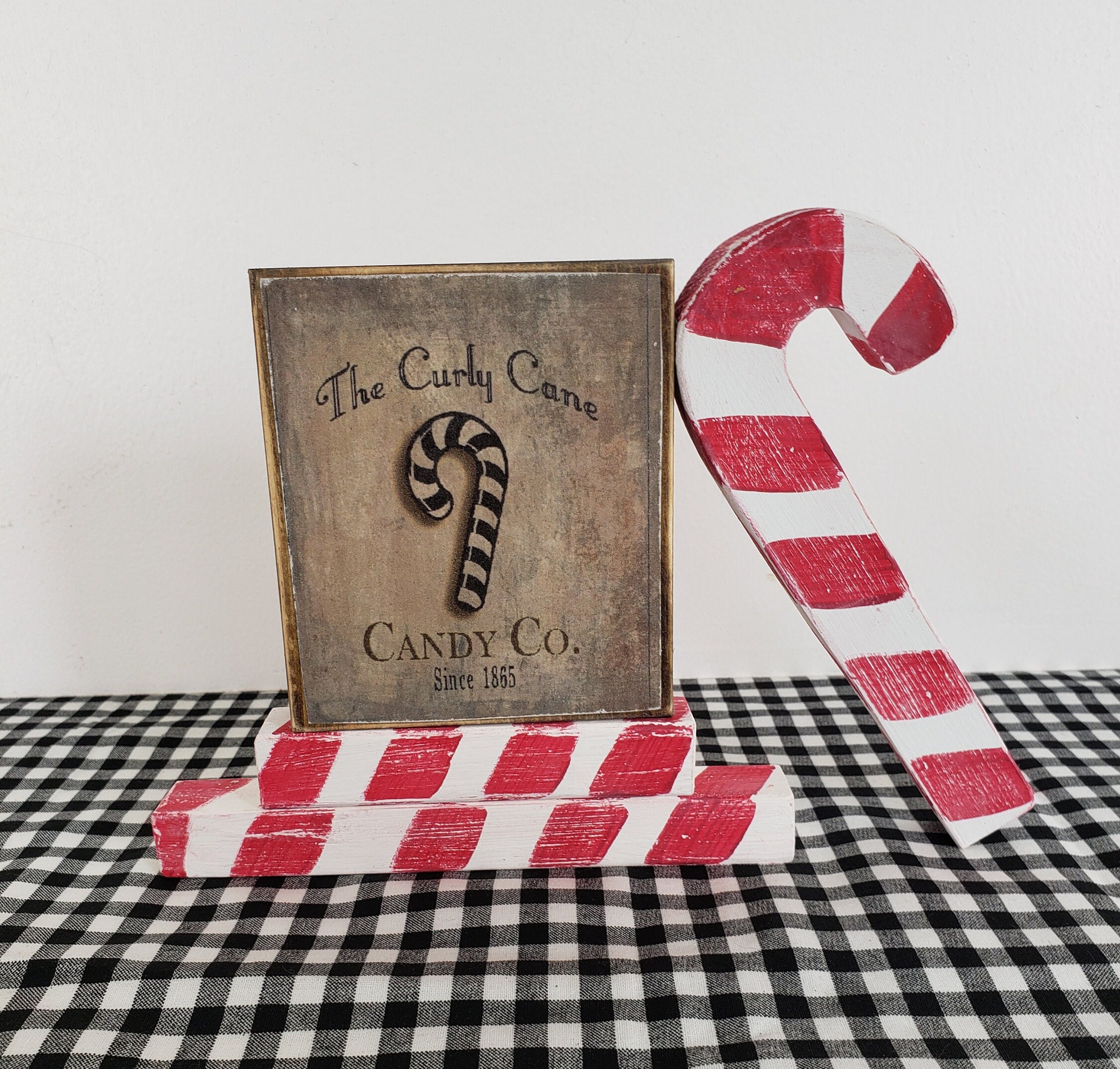 Chunky Wooden CANDY CANES and Signs | Primitive TIERED Tray Decor ...