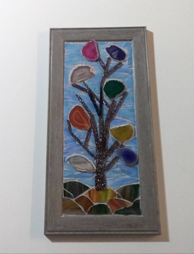 MOSAIC TREE of Life Wall Art Gray Acrylic Framed Hand Cut | Etsy