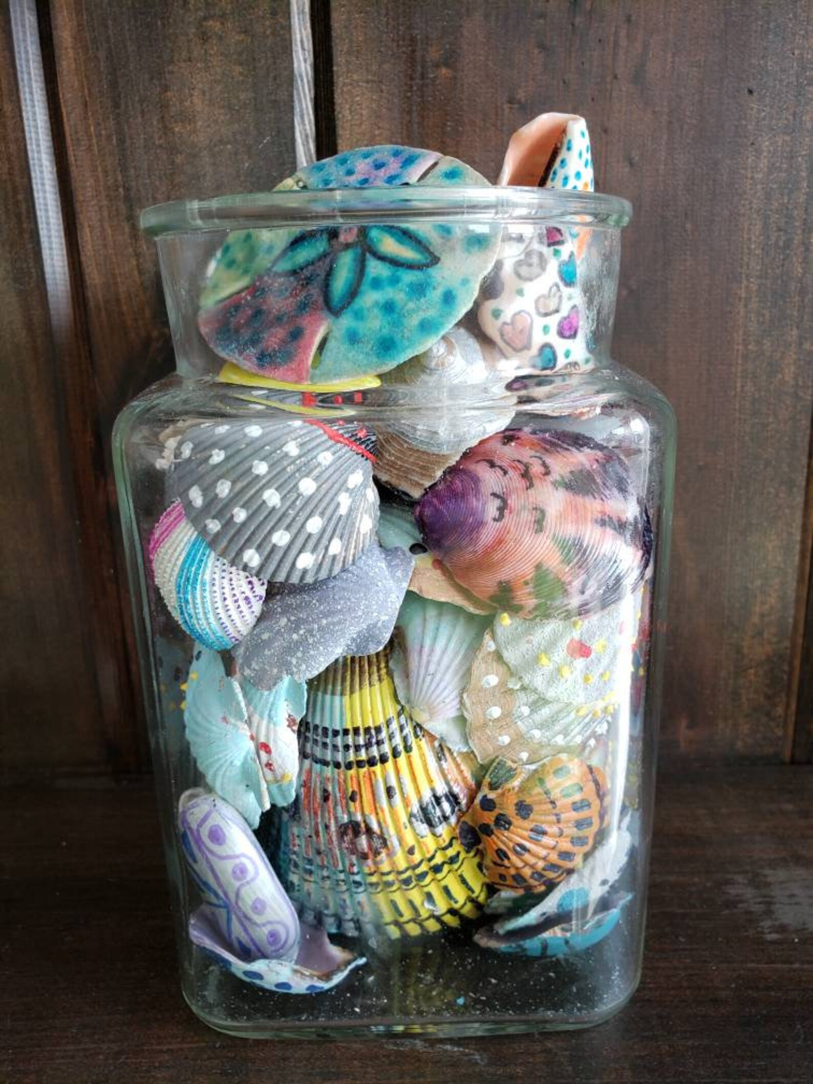 Glass Jar Full of HAND PAINTED Sea SHELLS Beach House Decor | Etsy