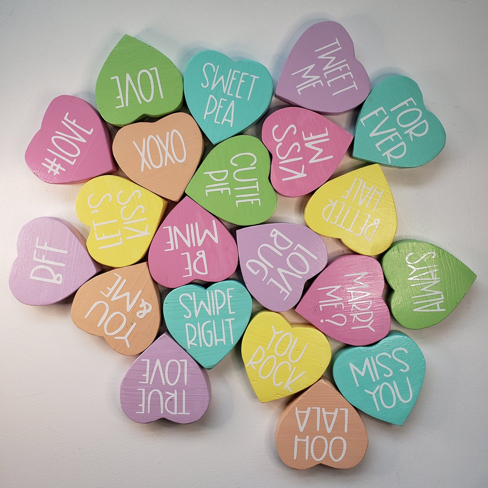 CONVERSATION HEARTS WOODEN Hearts Valentine's Day Tiered | Etsy