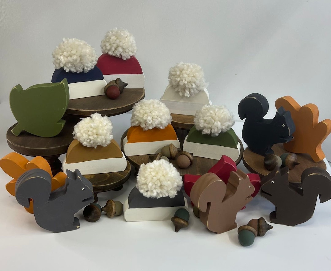 SQUIRRELS, FALL HATS, Leaves & Acorns | Tiered Tray Decor | Christmas ...