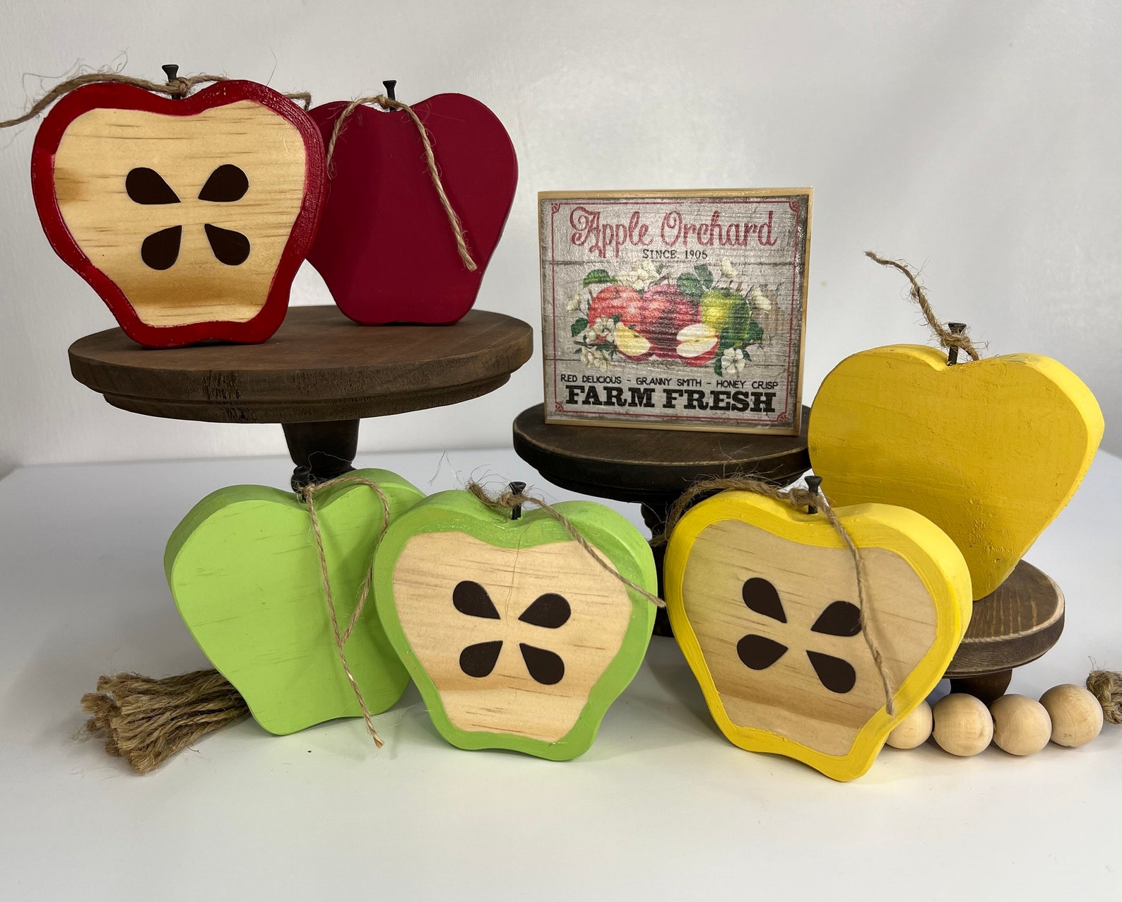 Wooden APPLE Slices | FALL DECOR | Red, Green, Yellow | Bowl Filler ...