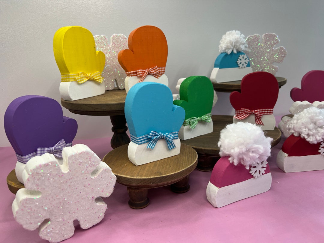 MITTENS, HATS, and Sparkly SNOWFLAKES | Wood | Tiered Tray Decor ...