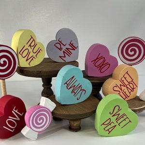 CHUNKY CONVERSATION HEARTS, Wooden Hearts Valentine's Day, Tiered Tray ...