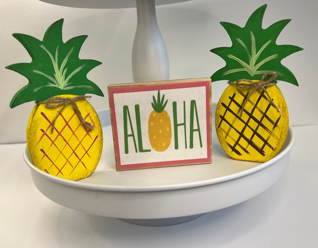 PINEAPPLES | ALOHA Sign | Summer | Hawaiian | Beach | Tiered Tray Decor ...
