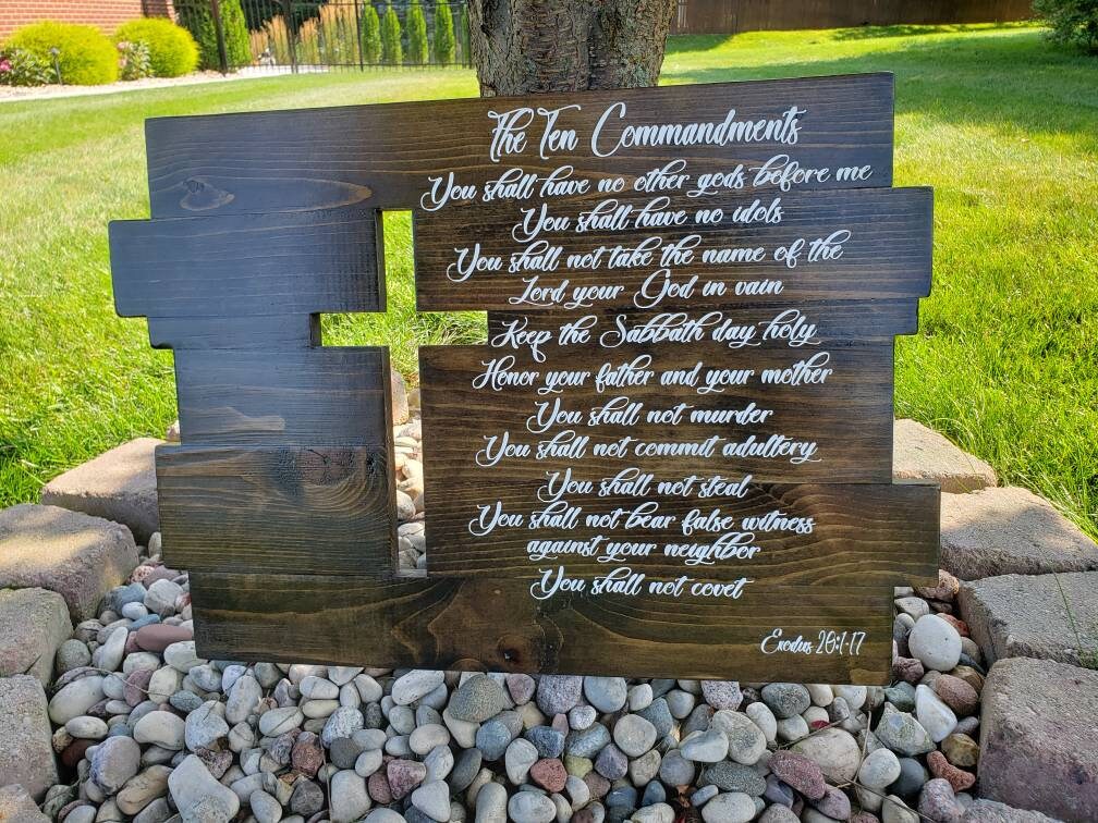 Ten Commandments 24 X 18 Inch | Rustic Cross | Wood | Church | Bible ...