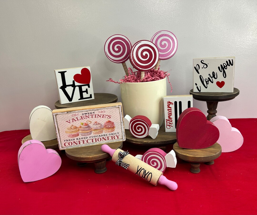 VALENTINES Day DECOR | LOLLIPOPS | Candy Pieces | Hearts | Wooden ...