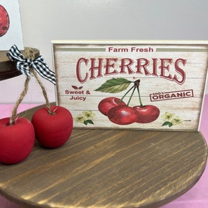 Wooden CHERRIES and Vintage SIGNS | TIERED Tray Decor | Shelf Sitter ...