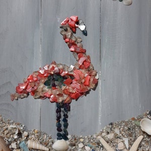 FLAMINGO BEACH Wall Art L Ship Lap Sea Shell Summer Decor Crushed ...