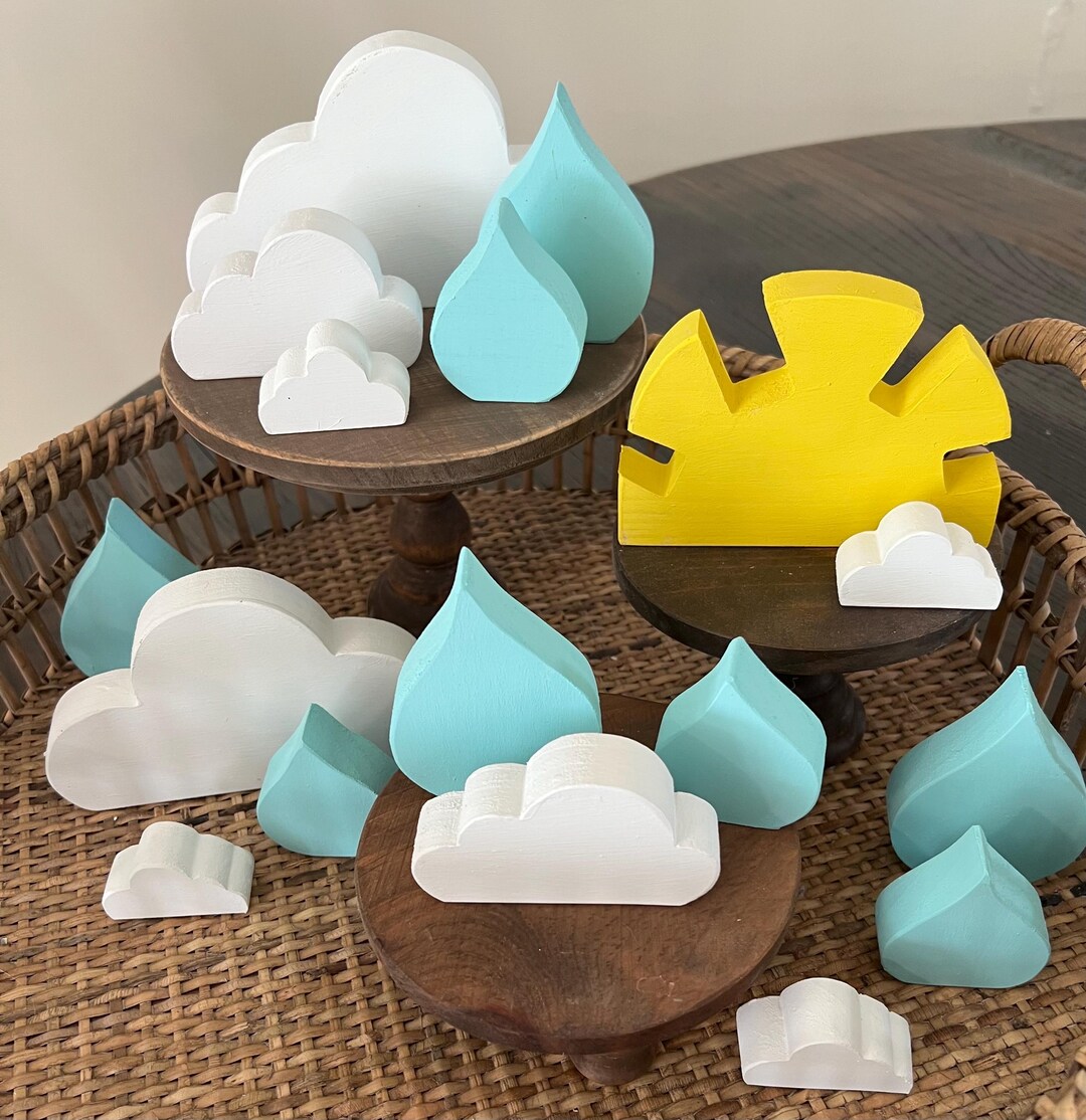 CLOUDS, SUN, and RAINDROPS | Spring | Wooden | Tiered Tray Decor ...