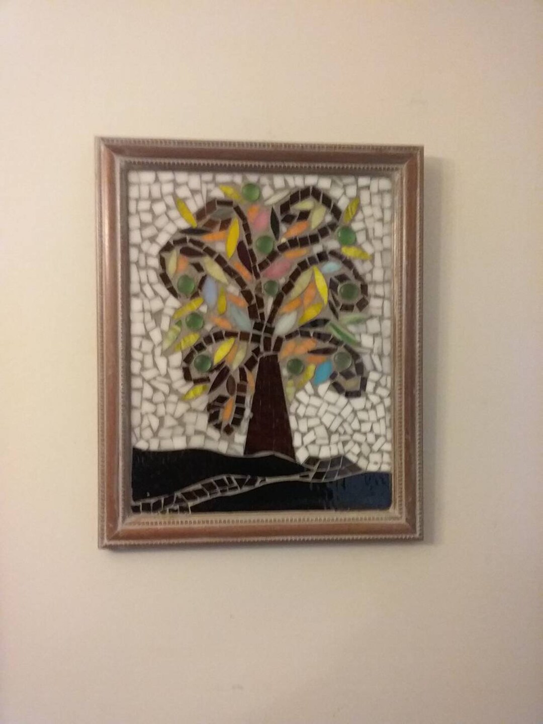 MOSAIC TREE of Life Wall Art, Gray Wash Wood Framed Stained Glass Tree ...