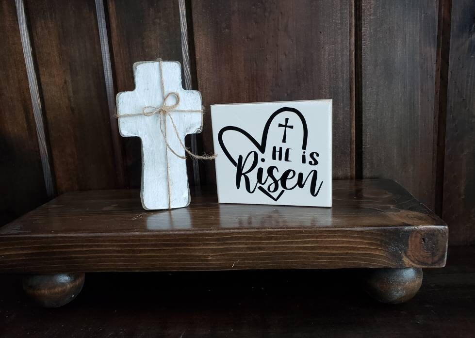 HE is RISEN Sign and Mini Wood CROSS Rustic Easter Decor - Etsy