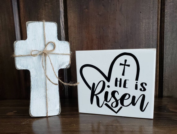 HE is RISEN Sign and Mini Wood CROSS Rustic Easter Decor | Etsy