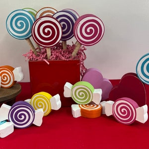 Wooden CANDY PIECES and LOLLIPOPS | Tiered Tray Décor | Farmhouse ...
