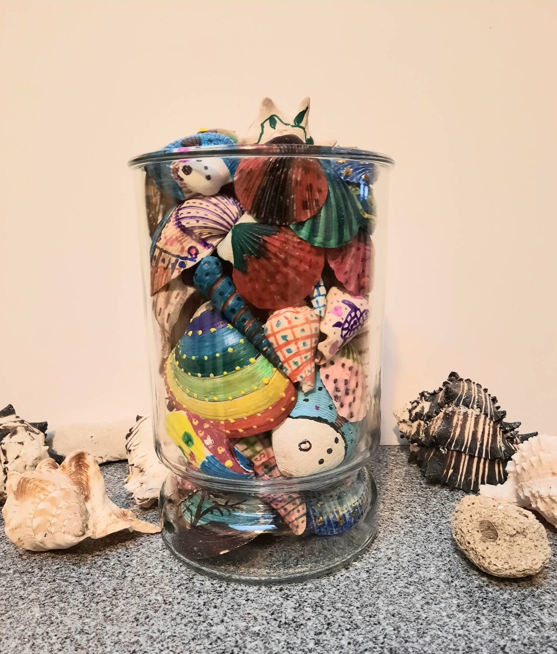 Glass Jar Full of HAND PAINTED Sea Shellsl 50shells Beach - Etsy