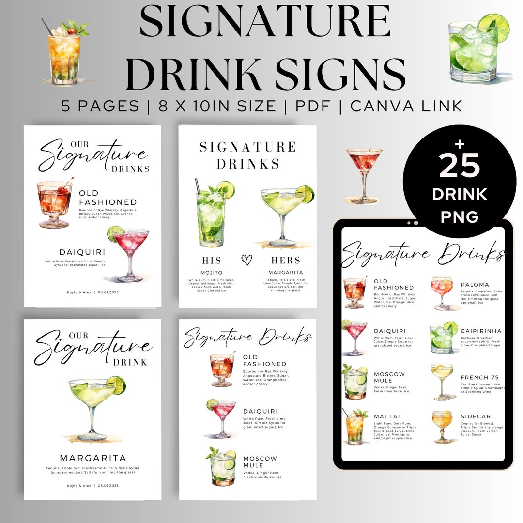 Signature Drink Signs Tequila Bundle Wedding Printable Bar Menu Poster ...