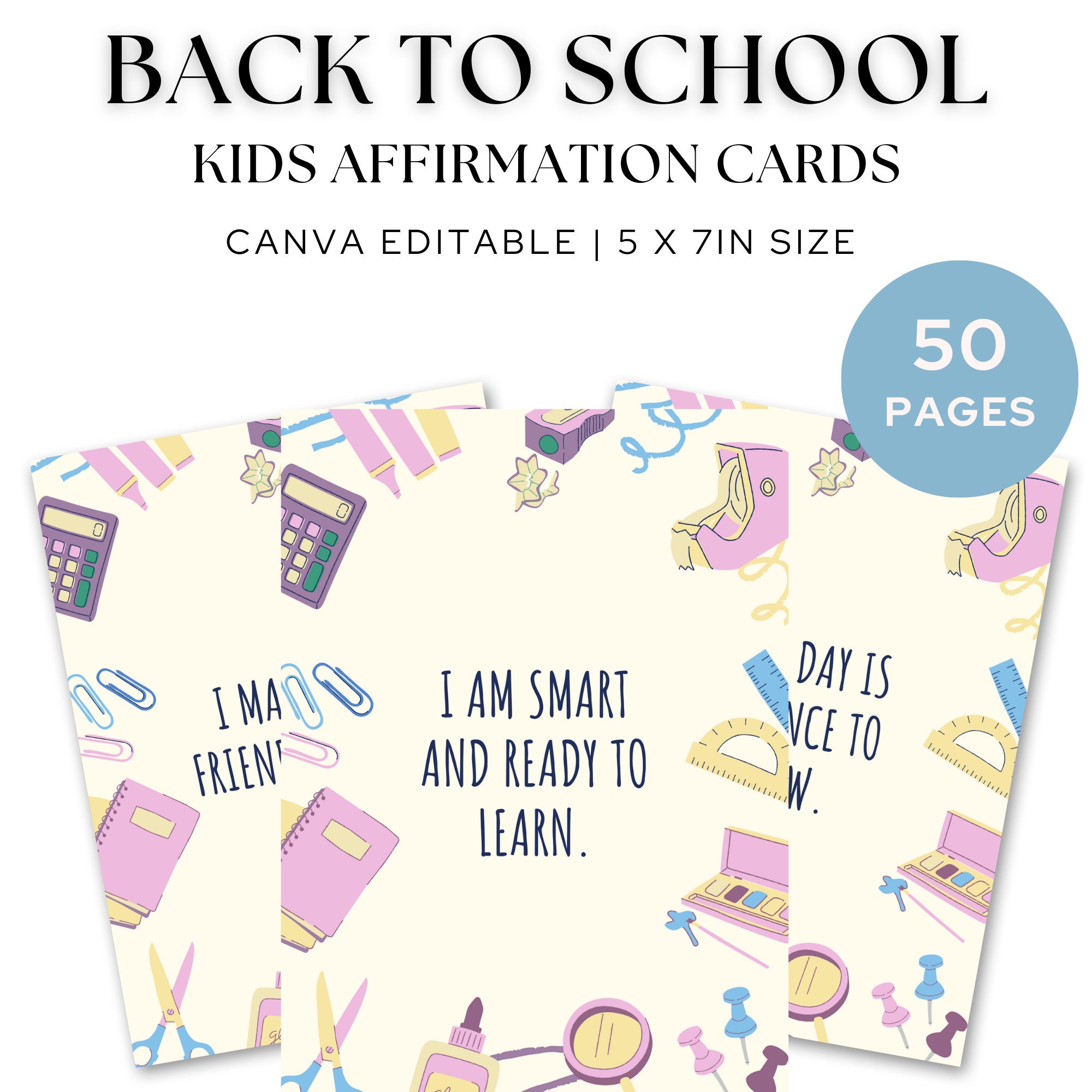 Kids Affirmation Cards Printable Back to School Affirmations - Etsy