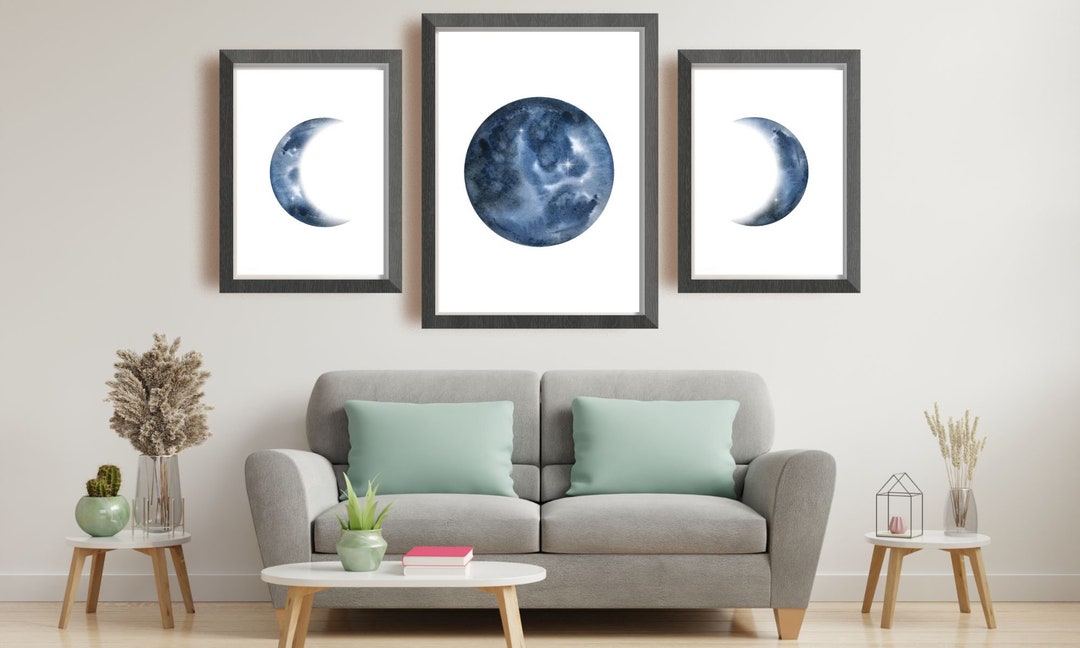 Minimalist Moon Phase Wall Art Set of 3 Wall Decor Over the Bed 3 Piece ...