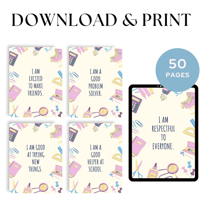 Kids Affirmation Cards Printable Back to School Affirmations ...