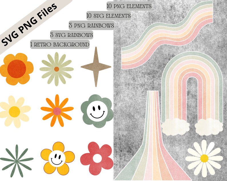 Daisy Svg Pastel Groovy Daisy Smiley Face Files Rainbow Svg File ...