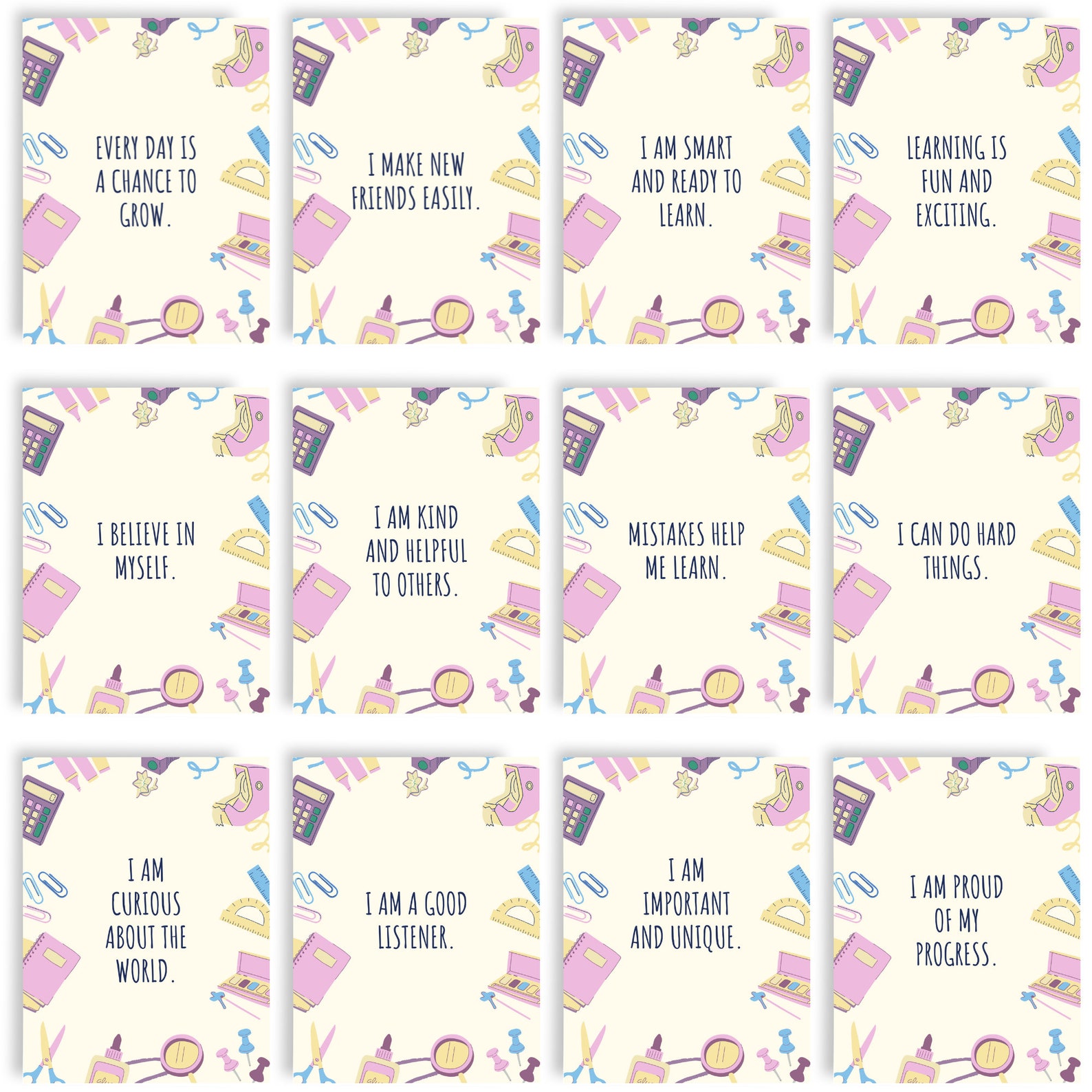 Kids Affirmation Cards Printable Back to School Affirmations - Etsy