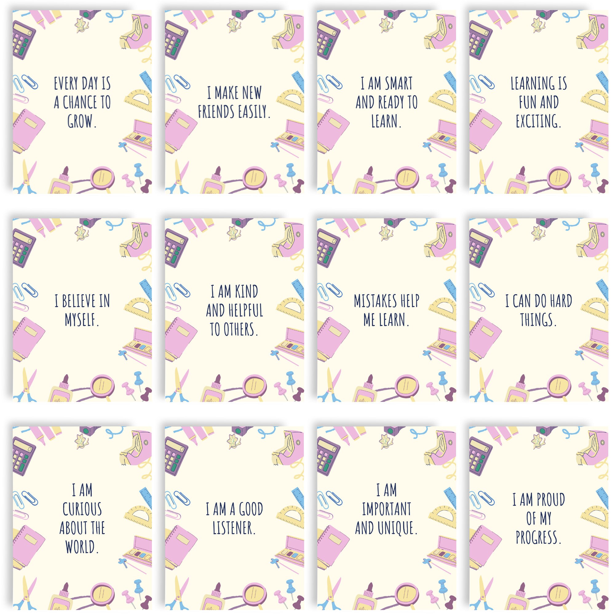 Kids Affirmation Cards Printable Back to School Affirmations ...