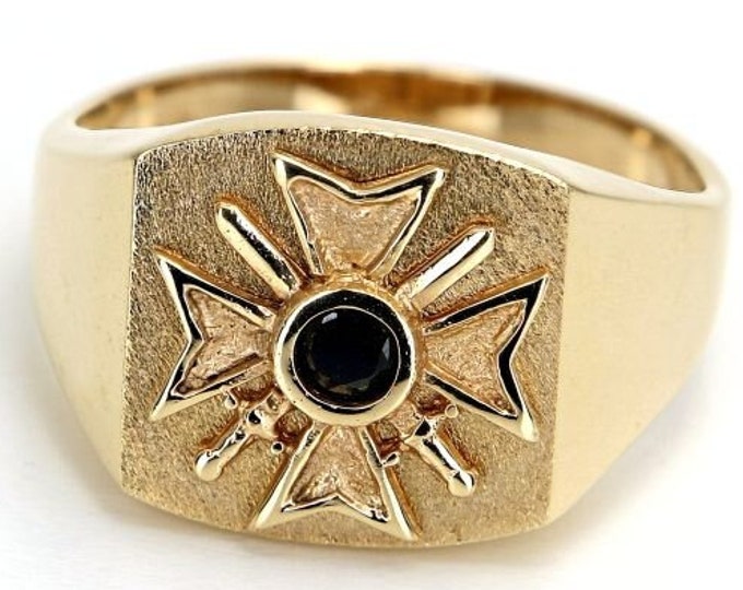 Knights Templar Maltese Cross 14K Solid Yellow Gold Men’s Ring With AAA ...