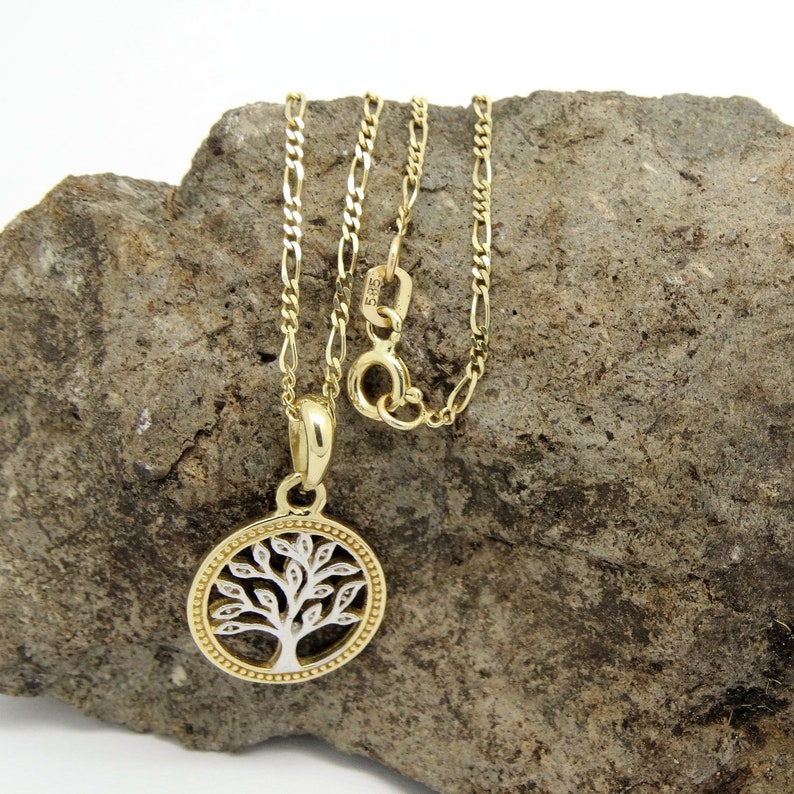 Gold 14K Chain With Tree of Life Pendant, 14k Two Tone White & Yellow ...