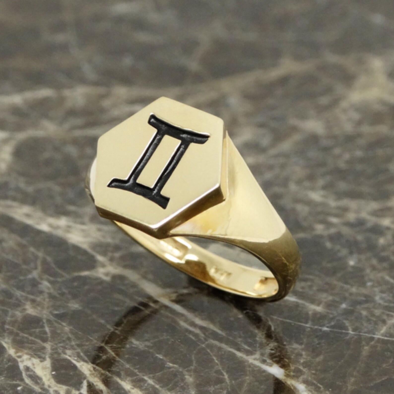 Gemini Sign 14K Gold Women's Ring, Solid 14k Gold Astrology Ring ...