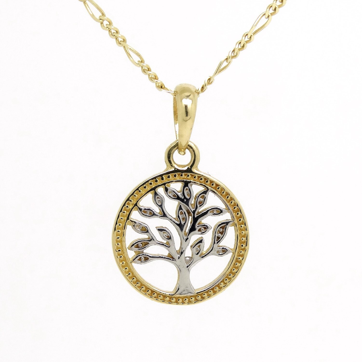 Gold 14K Chain With Tree of Life Pendant, 14k Two Tone White & Yellow ...