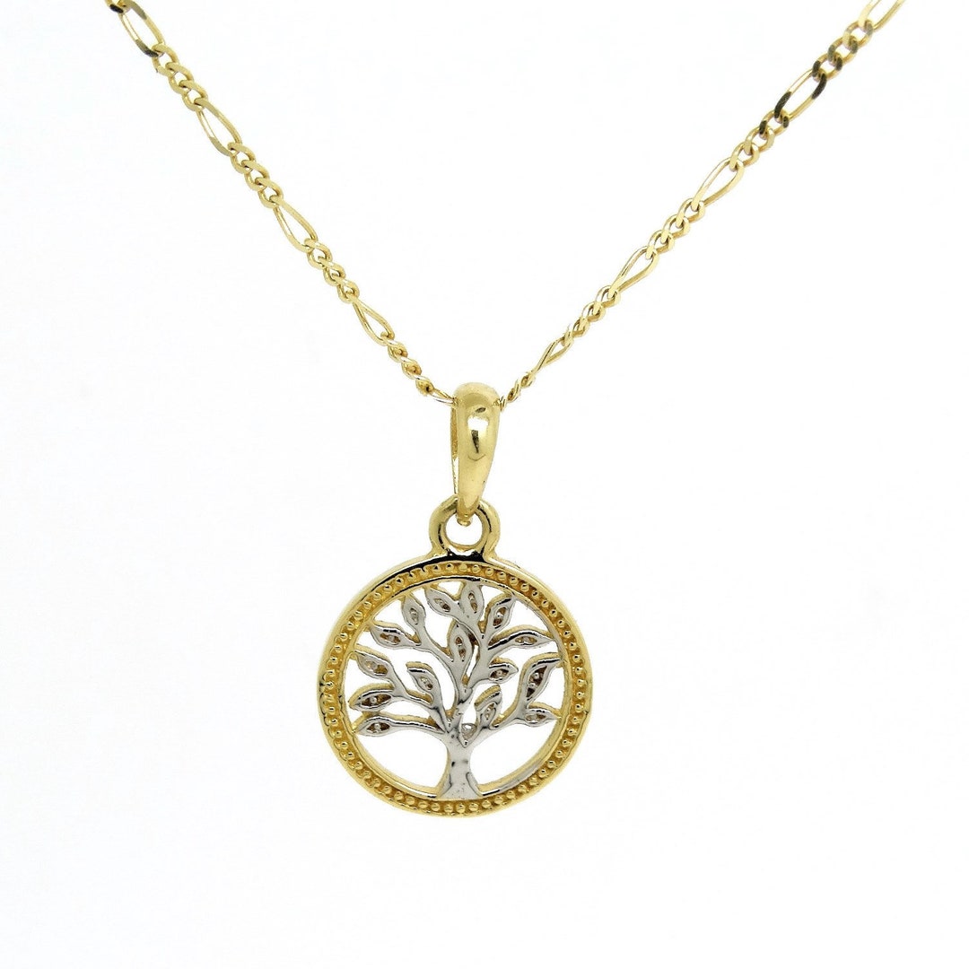 Gold 14K Chain With Tree of Life Pendant, 14k Two Tone White & Yellow ...