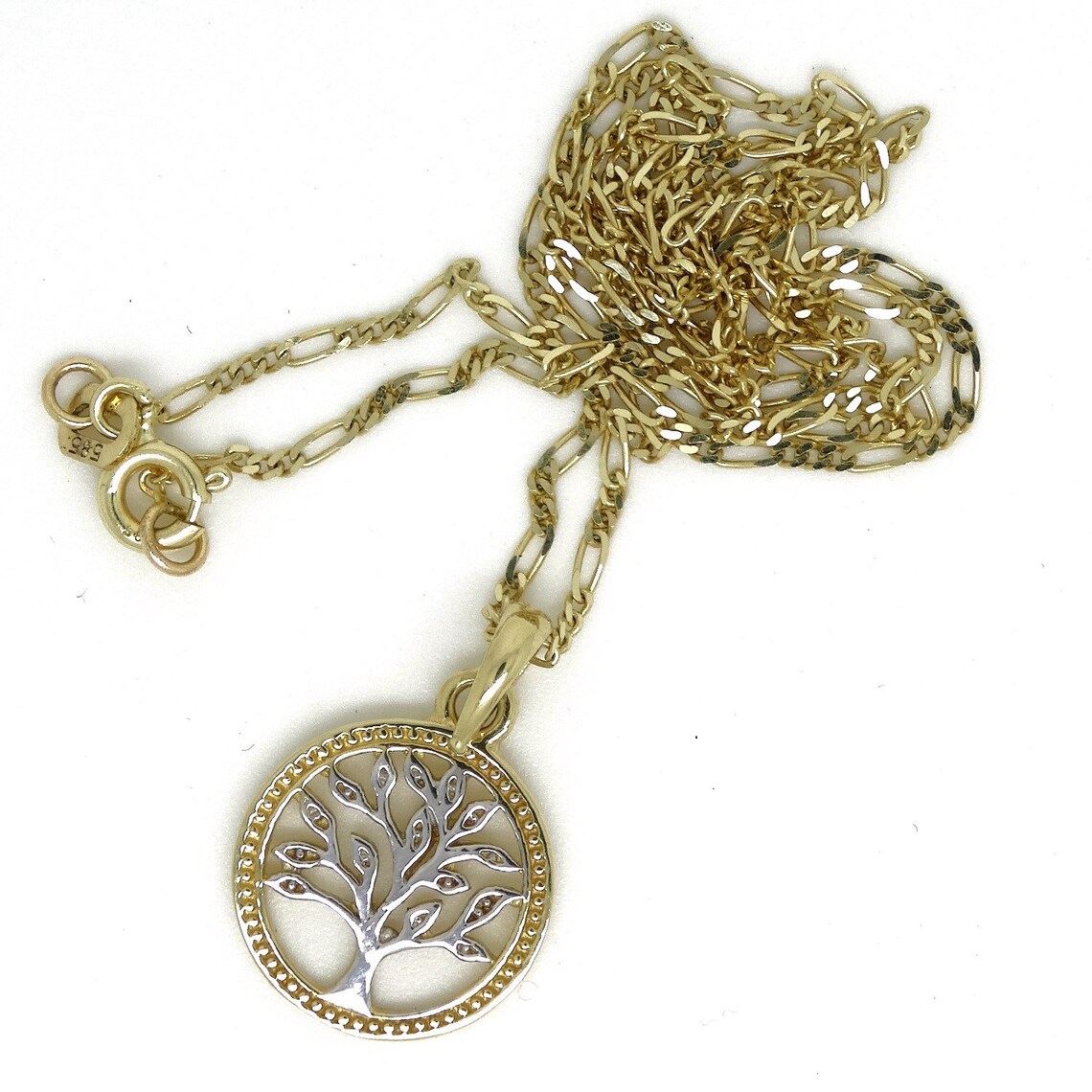 Gold 14K Chain With Tree of Life Pendant, 14k Two Tone White & Yellow ...