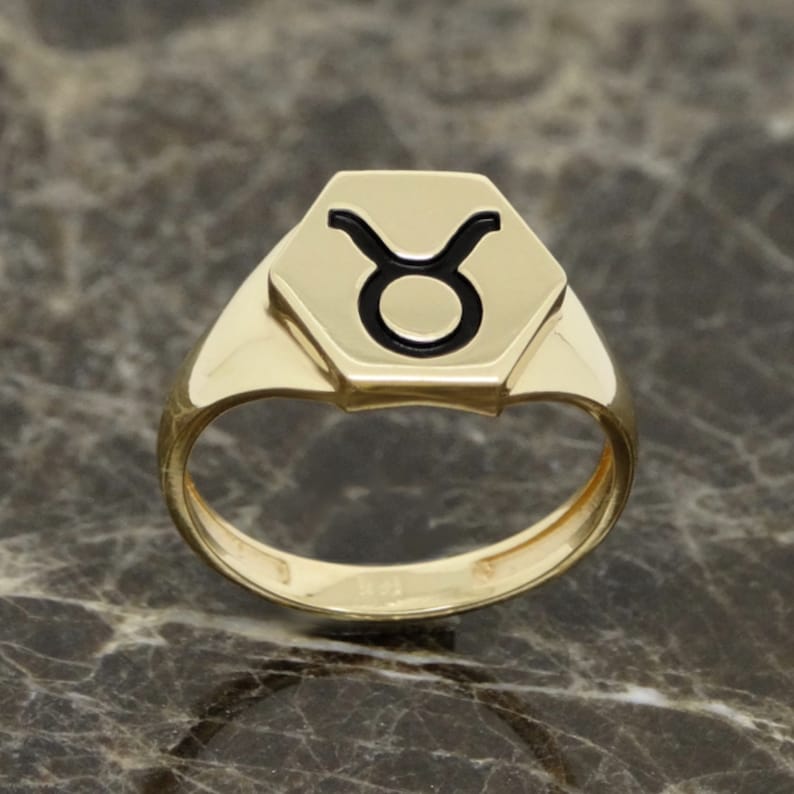 Taurus Gold Ring, Zodiac Sign Taurus Women's 14K Gold Ring, Horoscope ...