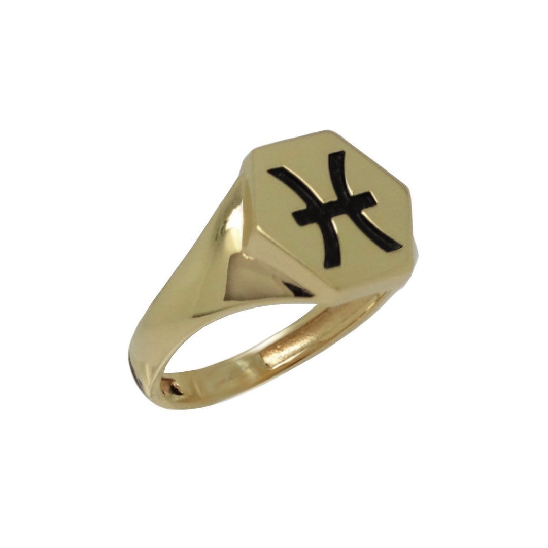 Women's Ring in Solid Gold 14K Zodiac Pisces Sign , Pisces Gold 14ct ...