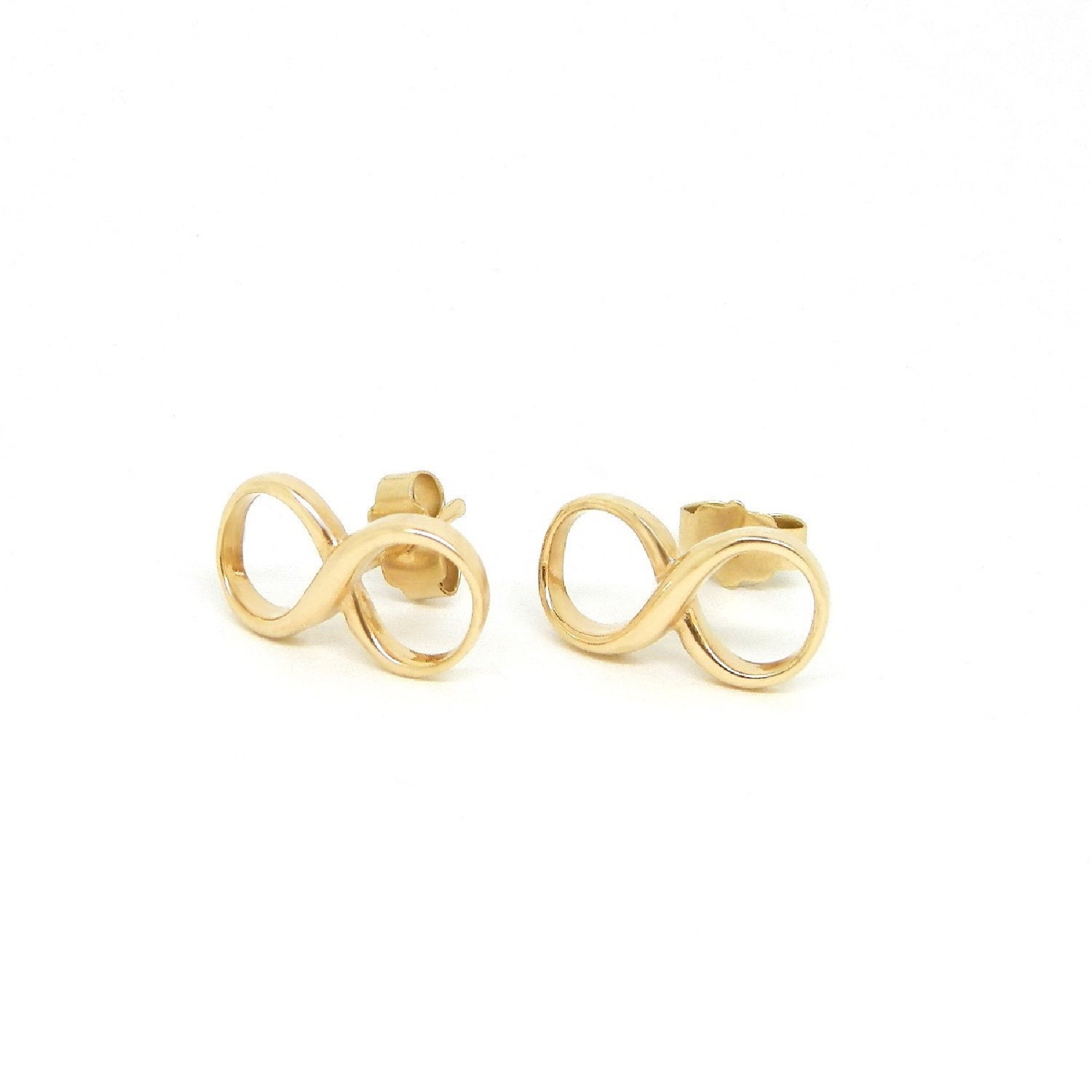 Yellow Gold 14K Womans Earrings, Infinity 14ct Solid Gold Earrings ...