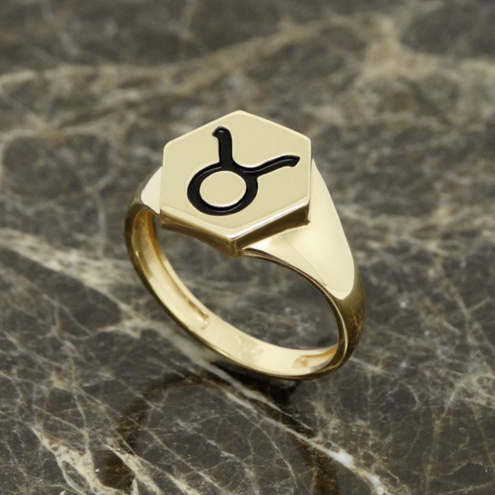 Taurus Gold Ring, Zodiac Sign Taurus Women's 14K Gold Ring, Horoscope ...
