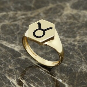 Taurus Gold Ring, Zodiac Sign Taurus Women's 14K Gold Ring, Horoscope ...