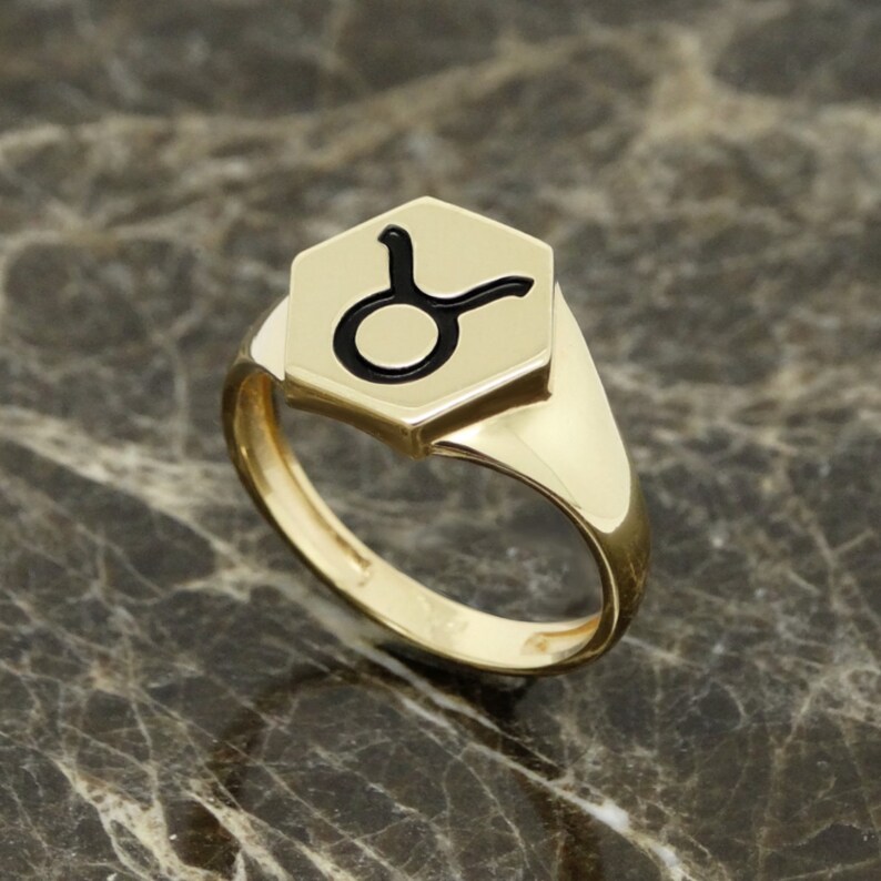 Taurus Gold Ring, Zodiac Sign Taurus Women's 14K Gold Ring, Horoscope ...