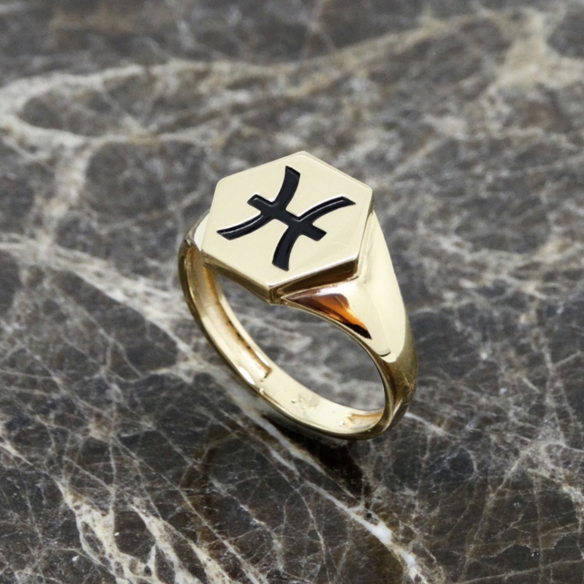 Women's Ring in Solid Gold 14K Zodiac Pisces Sign , Pisces Gold 14ct ...