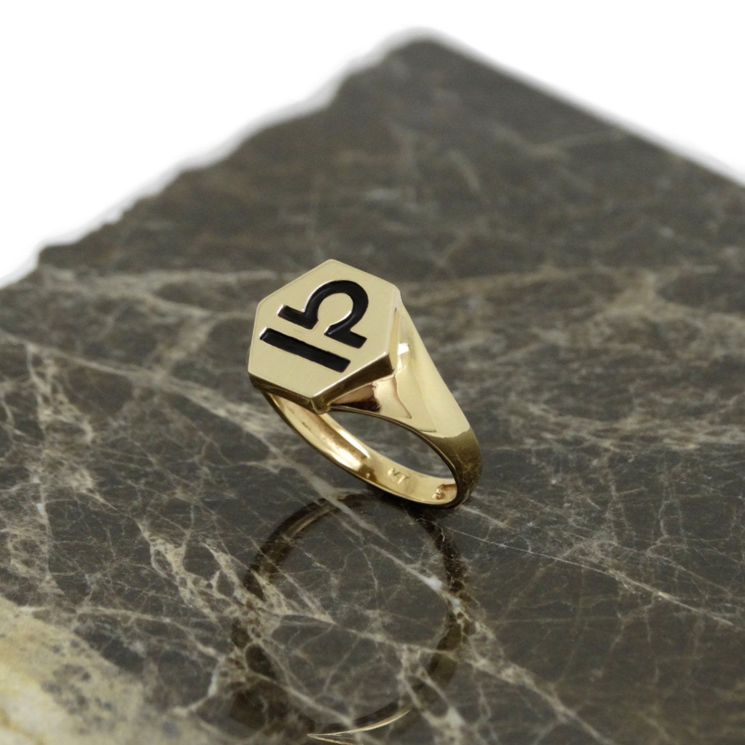 Libra Zodiac Sign 14K Gold Womens Ring, Solid 14k Gold Horoscope Girl ...
