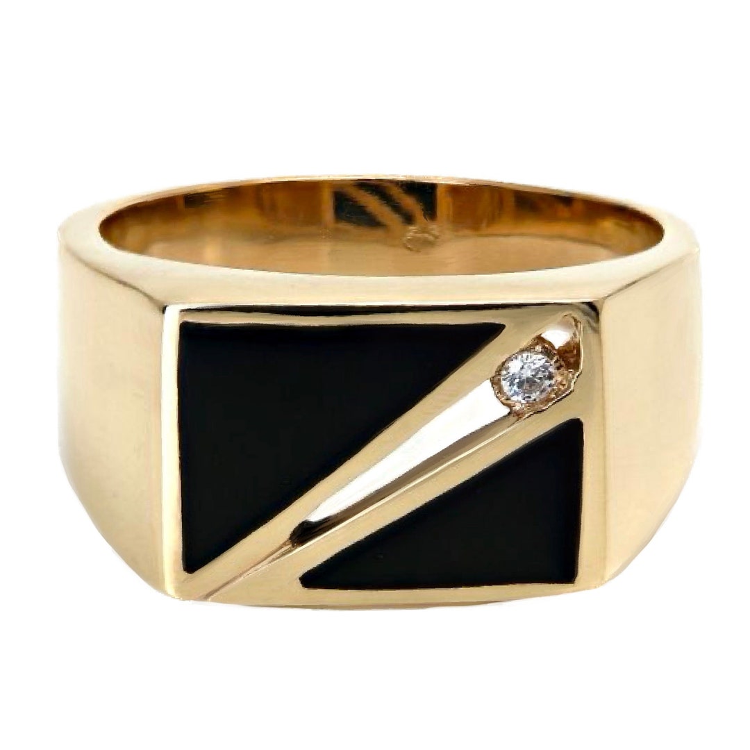 14K Solid Gold Man Ring With Two Black Onyx and Zircon Stones Total ...