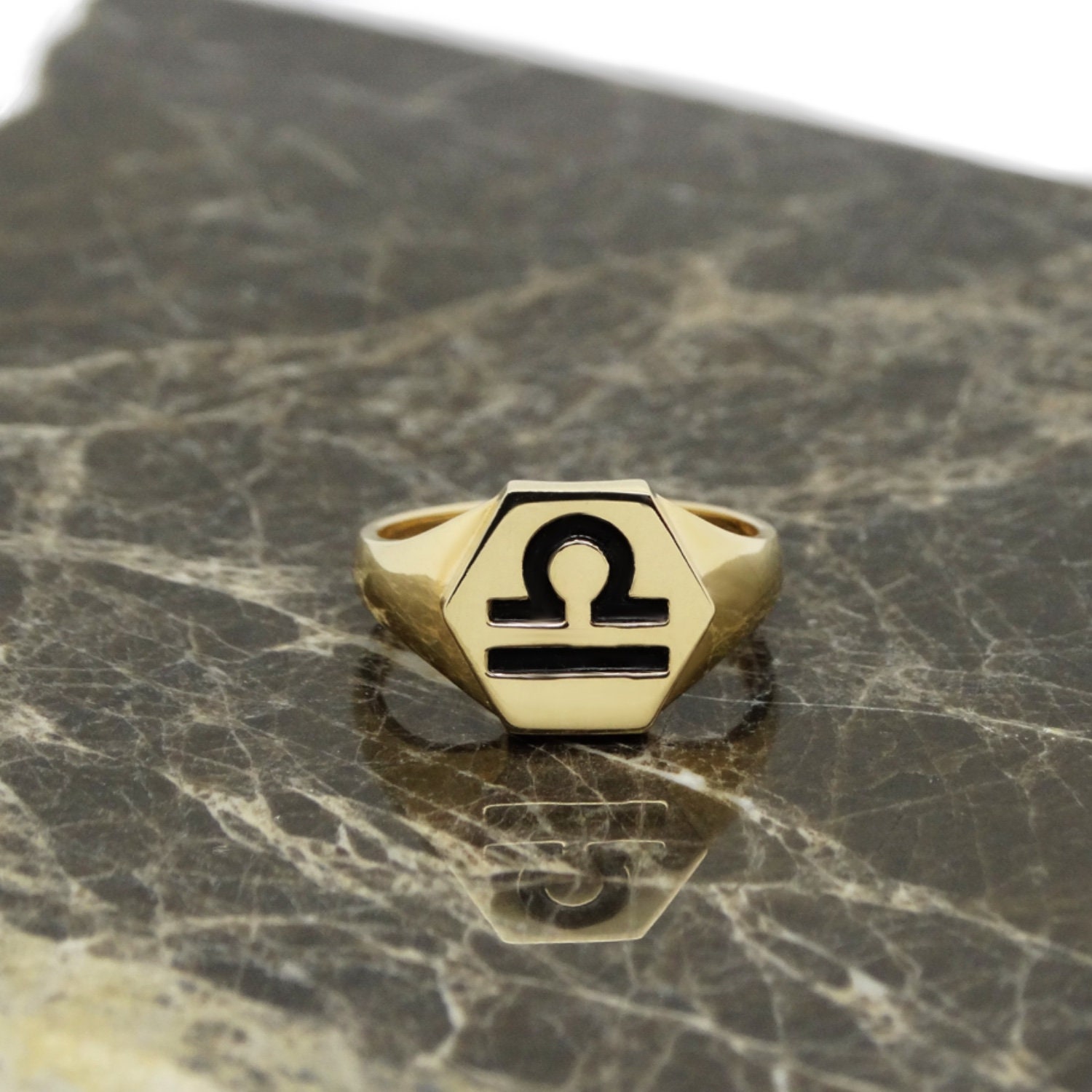 Libra Zodiac Sign 14K Gold Womens Ring, Solid 14k Gold Horoscope Girl ...