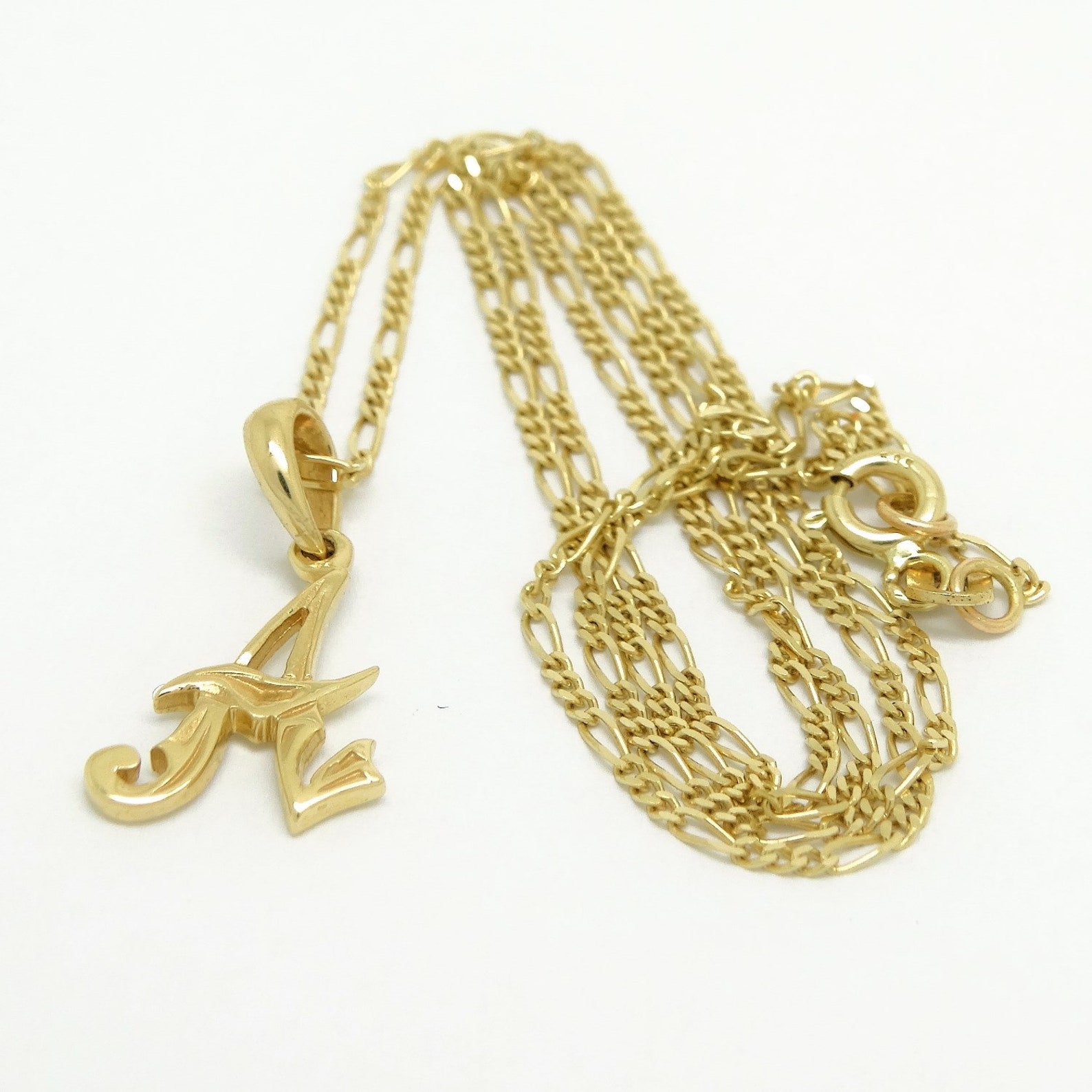 14k Solid Yellow Gold Initial Letter A Chain Necklace, Gold Letter ...