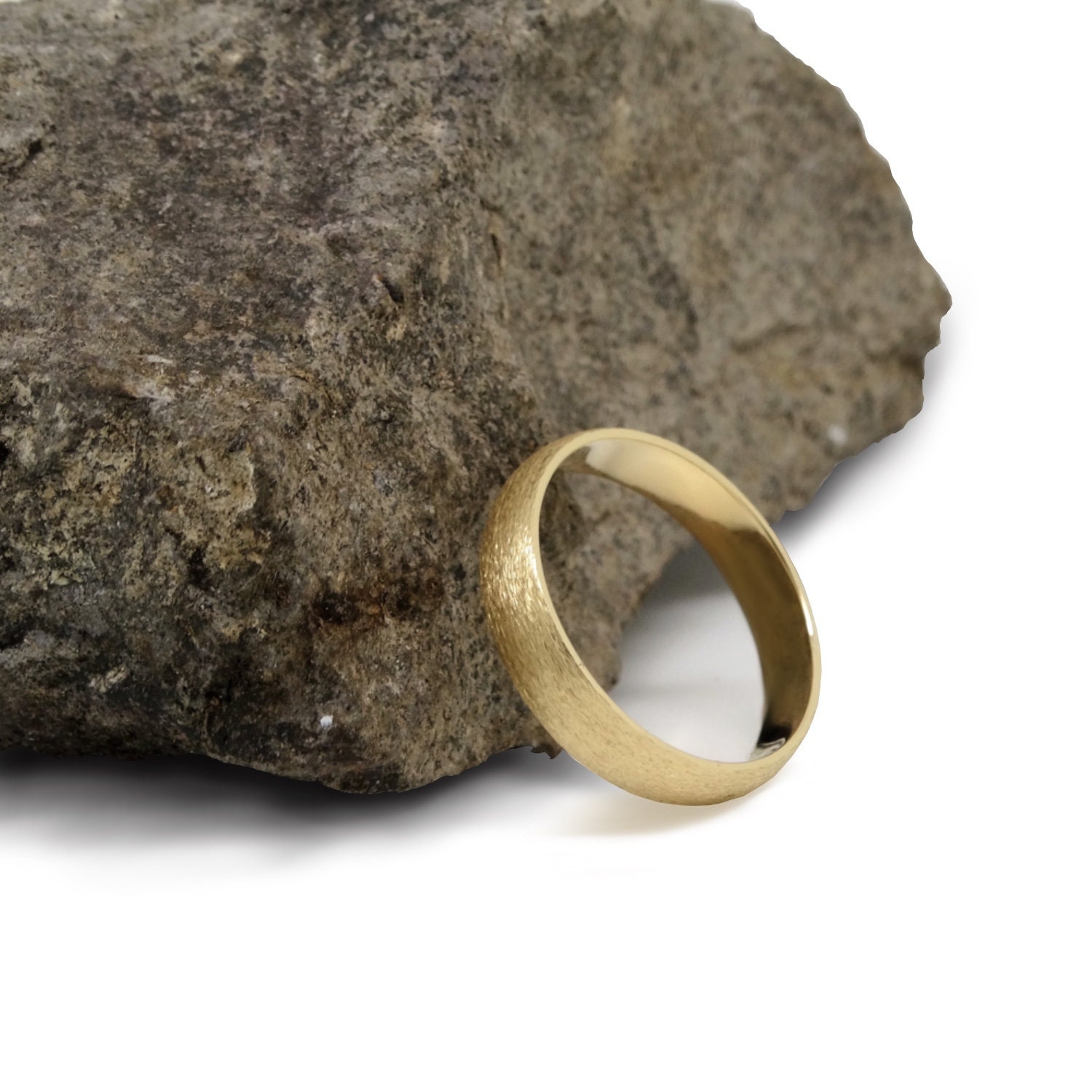 14K Gold Wedding Matte Finish Ring, Classic Wide 4 Mm Band in 14K ...