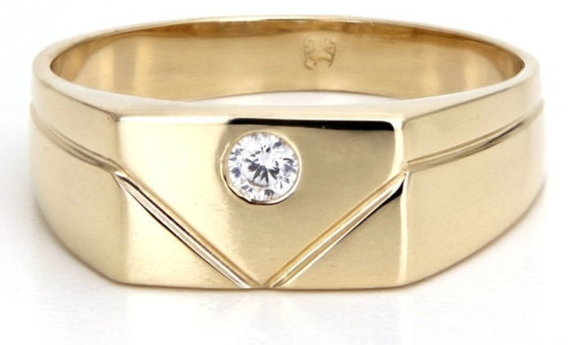 14K Solid Gold Mens Ring With Cubic Zirconia Stone Man Boys - Etsy
