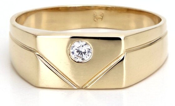 14K Solid Gold Mens Ring With Cubic Zirconia Stone Man Boys - Etsy