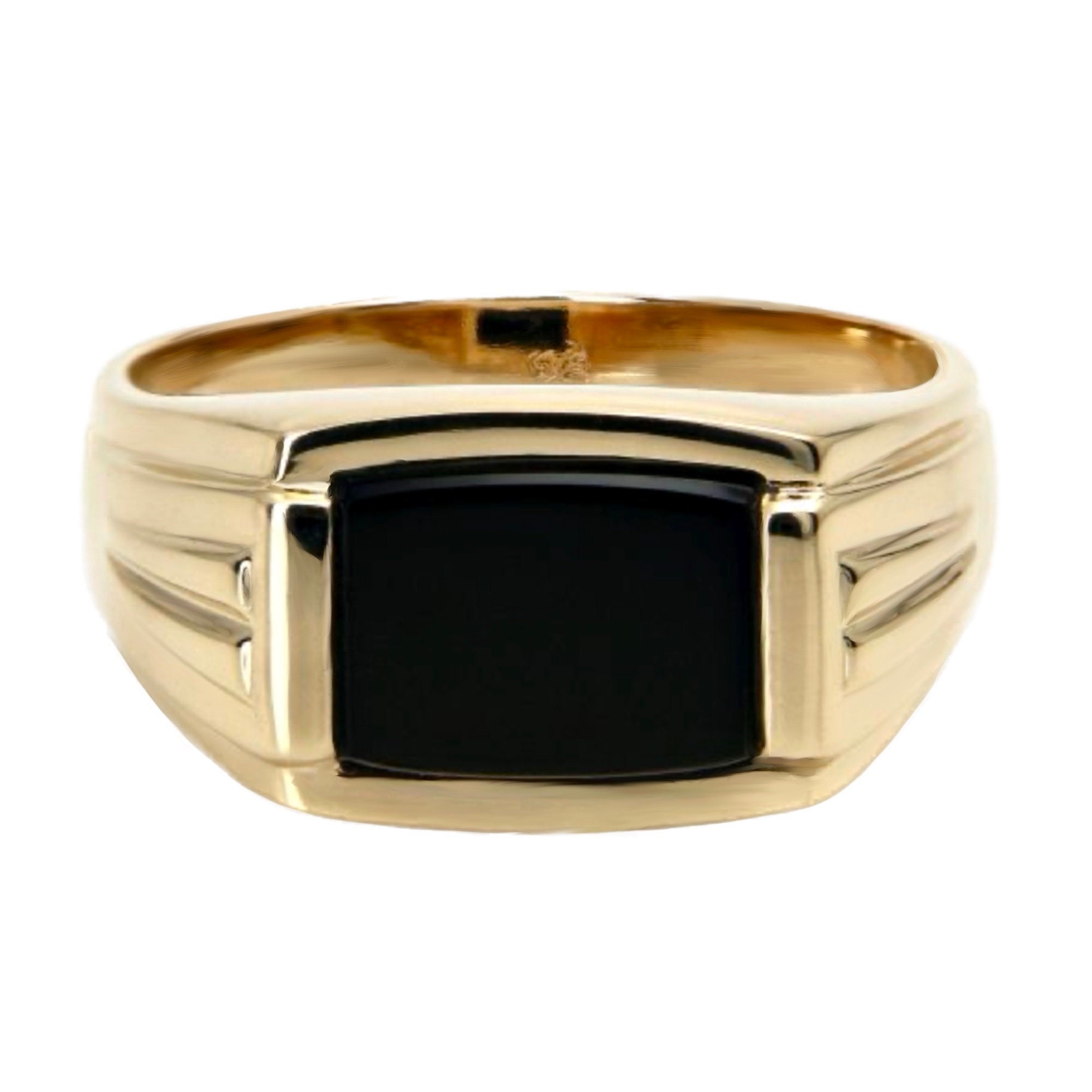 14K Gold Man Ring With Rectangular Black Onyx Stone Total Weight Around ...