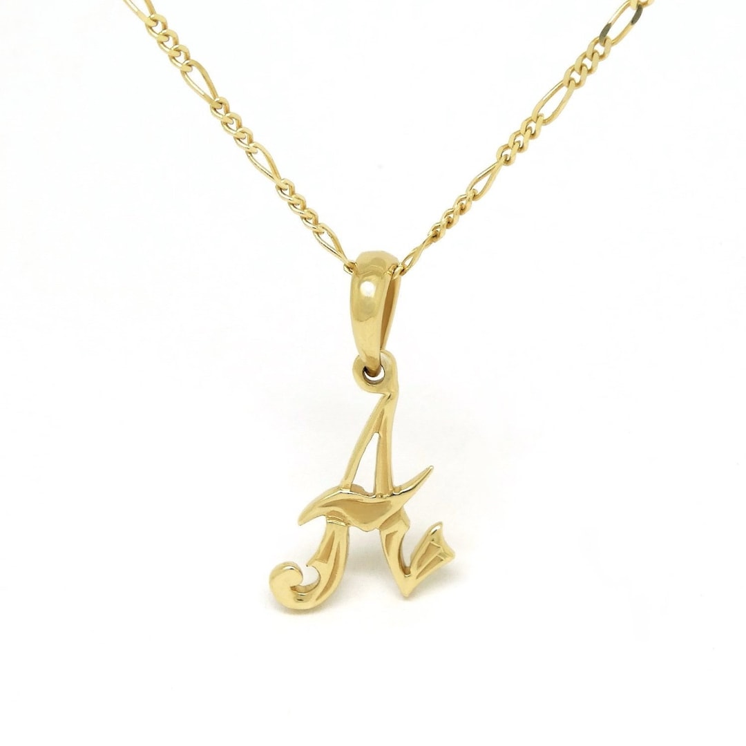 14k Solid Yellow Gold Initial Letter A Chain Necklace, Gold Letter ...