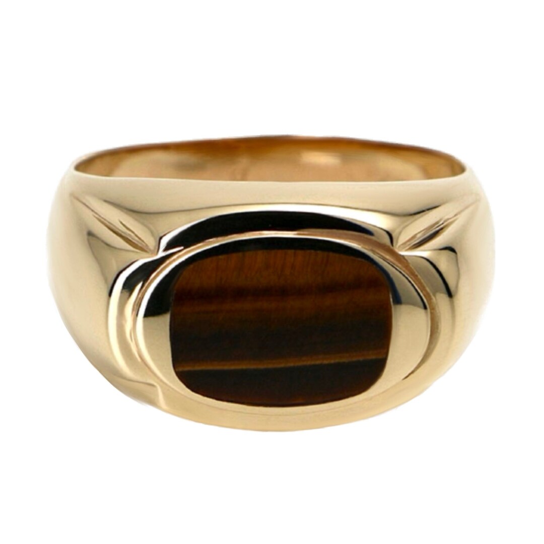 14K Solid Gold Mens Ring With Tige Eye Stone Total Weight Around 9 11 ...